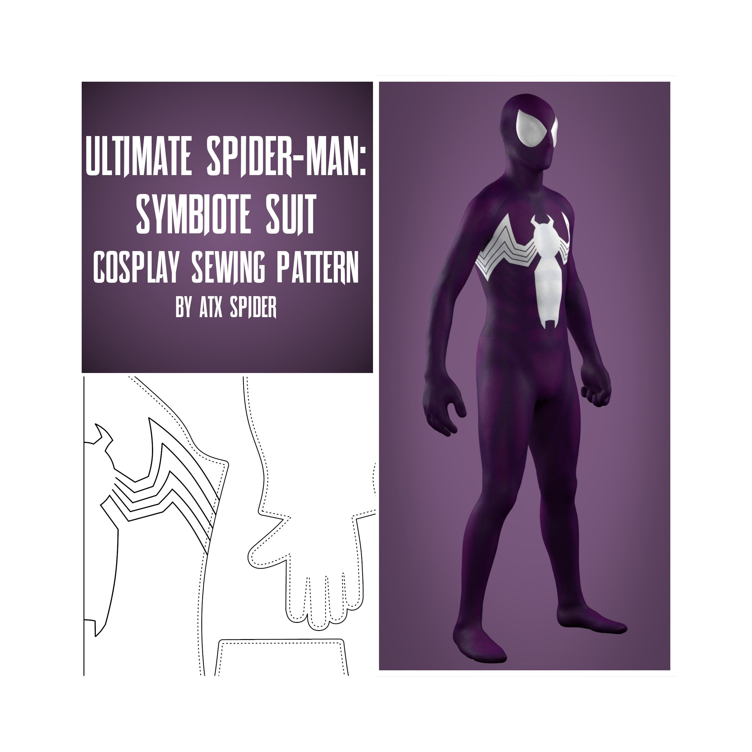 Ultimate Spider-man Sewing Pattern Symbiote Black Suit Cosplay Bodysuit ...