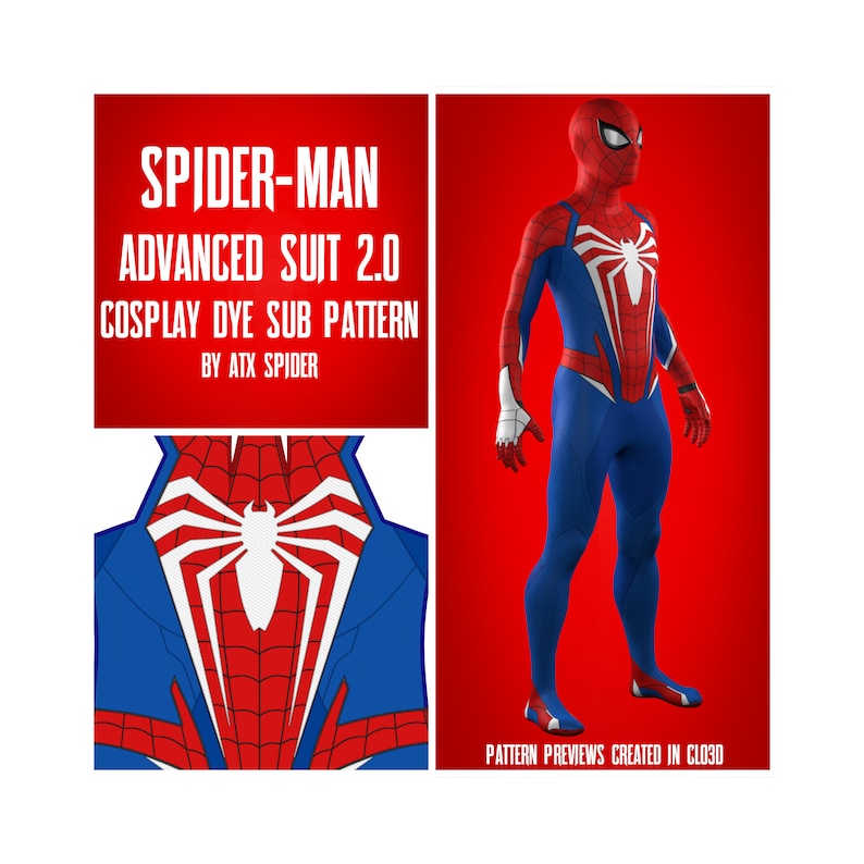 Spider-man Dye Sub Pattern Advanced Suit 2.0 Suit Style I Cosplay ...
