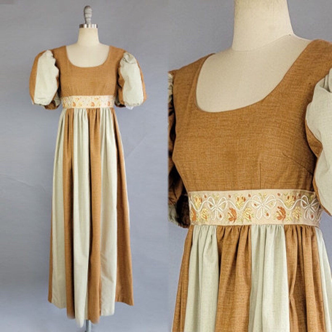 Renaissance Style Dress / 1970s Cottagecore Dress / Couriers Empire ...