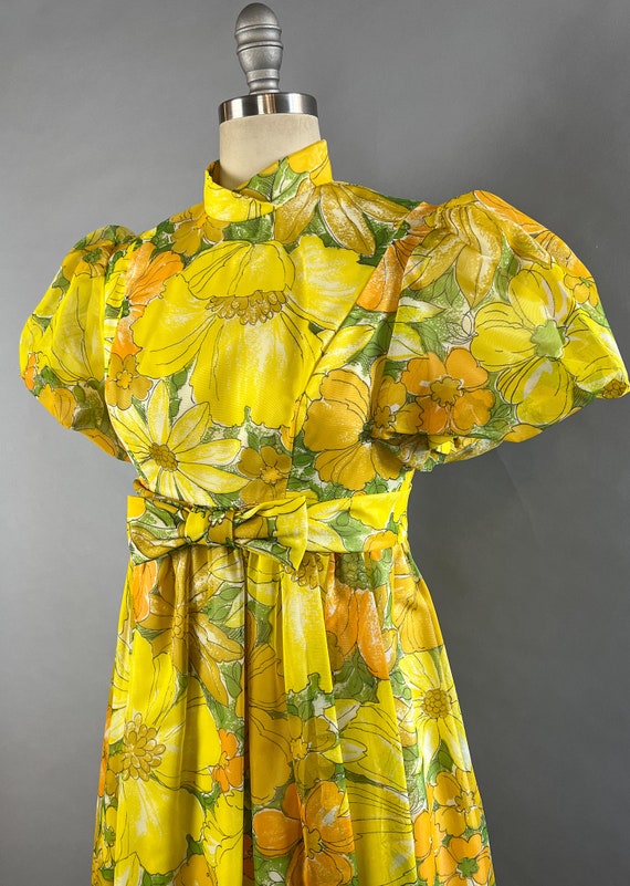 1960s Emma Domb Dress / Yellow Floral Print Dress / E… - Gem