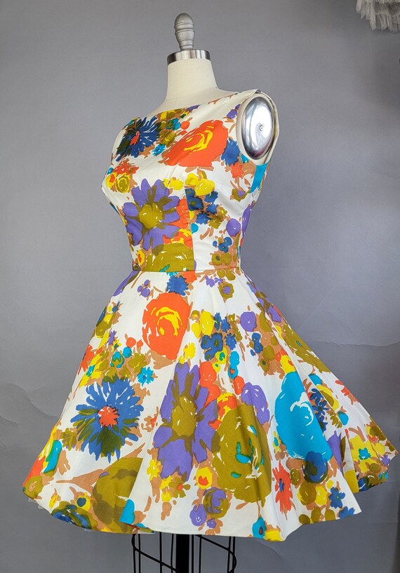 1960s Dress / 1960s Mini Dress / 1960s Floral Cotton … - Gem