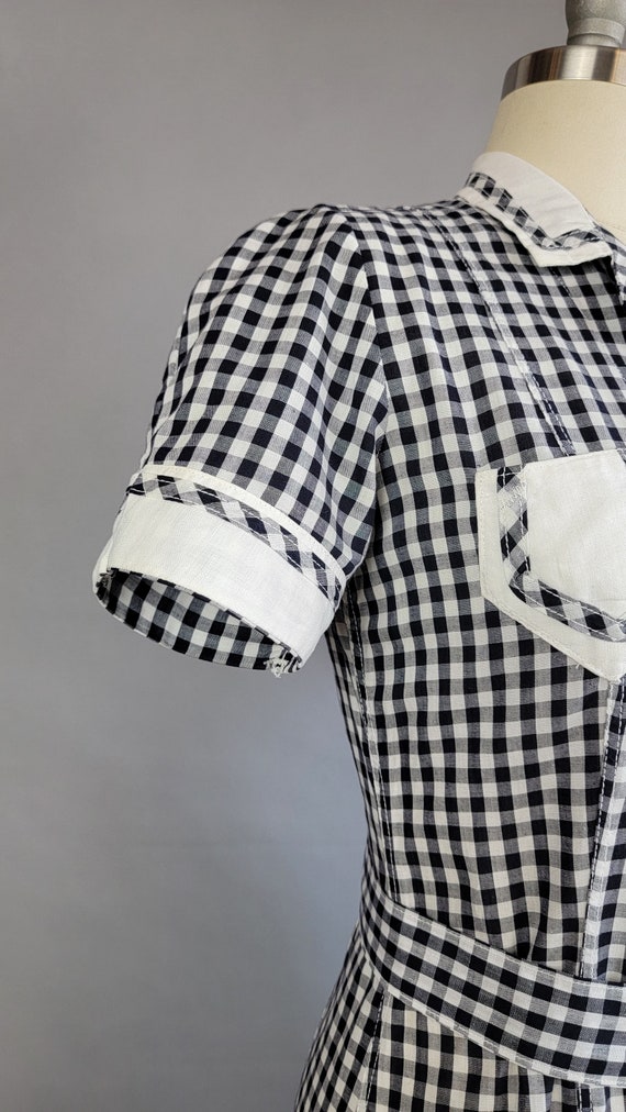 1940s Waitress Uniform / Black & White Gingham Dress … - Gem