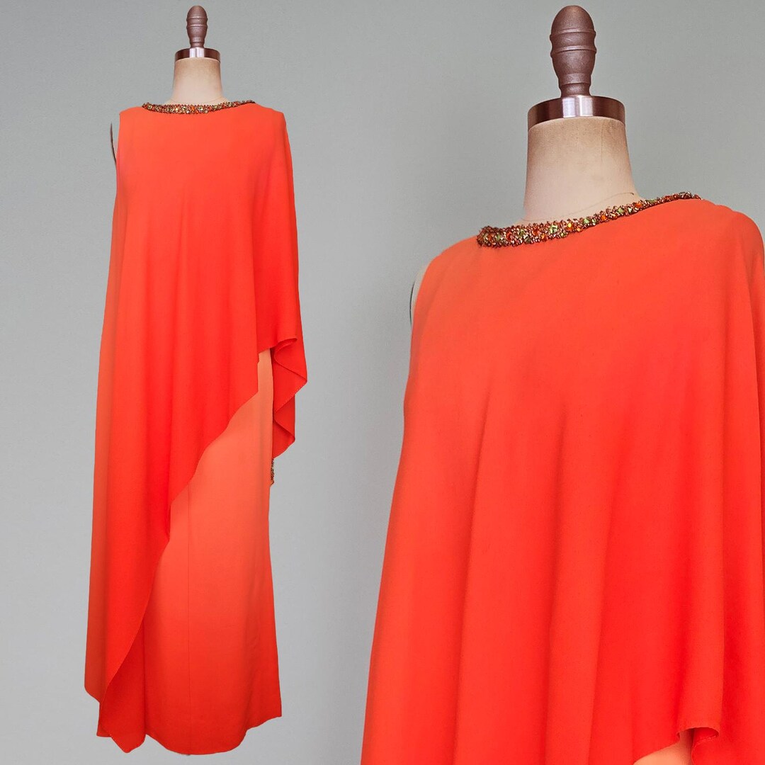 1960s Column Gown / Ombré Gown / 1960s Column Dress / Orange Dress ...