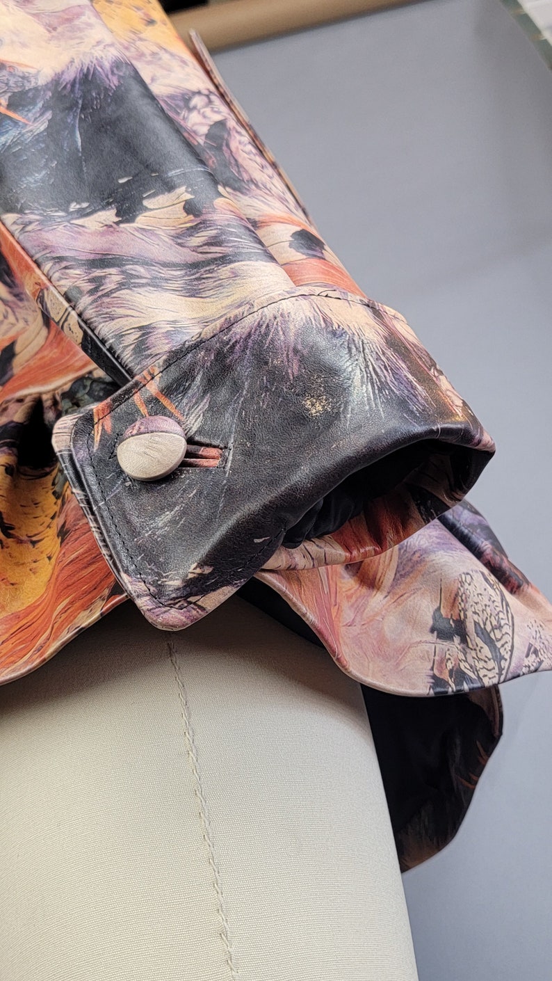 Vintage Feather Jacket / 1990s Leather Jacket / Feather Printed Leather ...