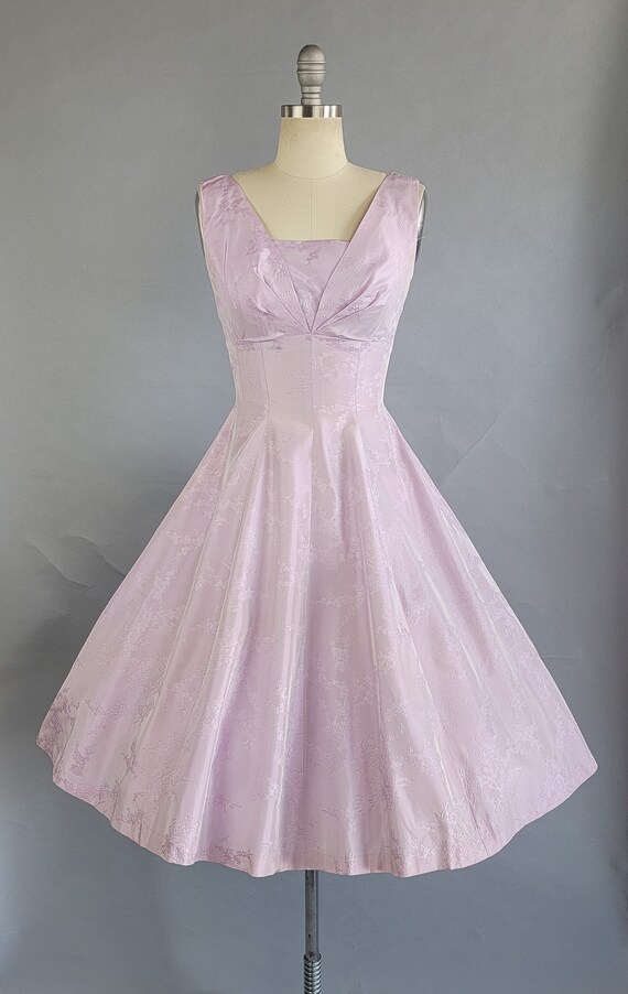 1950s Dress Set/ 1950s Lavender Floral Brocade Dress … - Gem