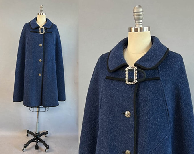 RESERVED: 1960s Austrian Cape / Blue Wool Loden Cape / Walkloden Cape ...