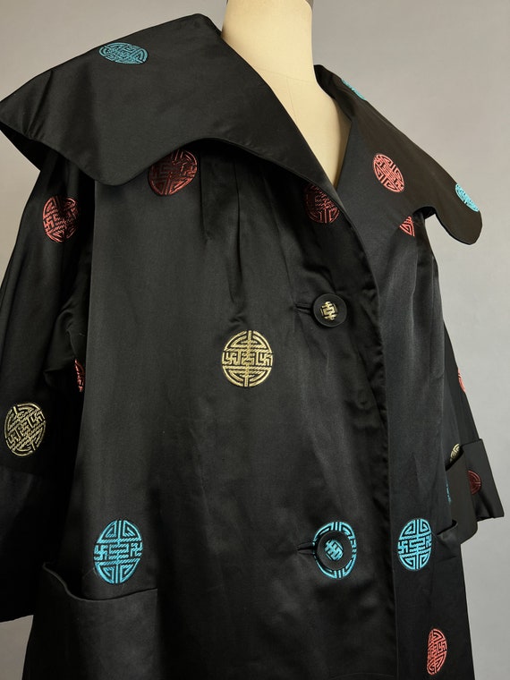 1960s Opera Coat / Black Silk Opera Coat with Stateme… - Gem