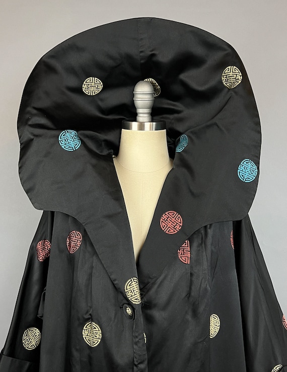 1960s Opera Coat / Black Silk Opera Coat with Stateme… - Gem