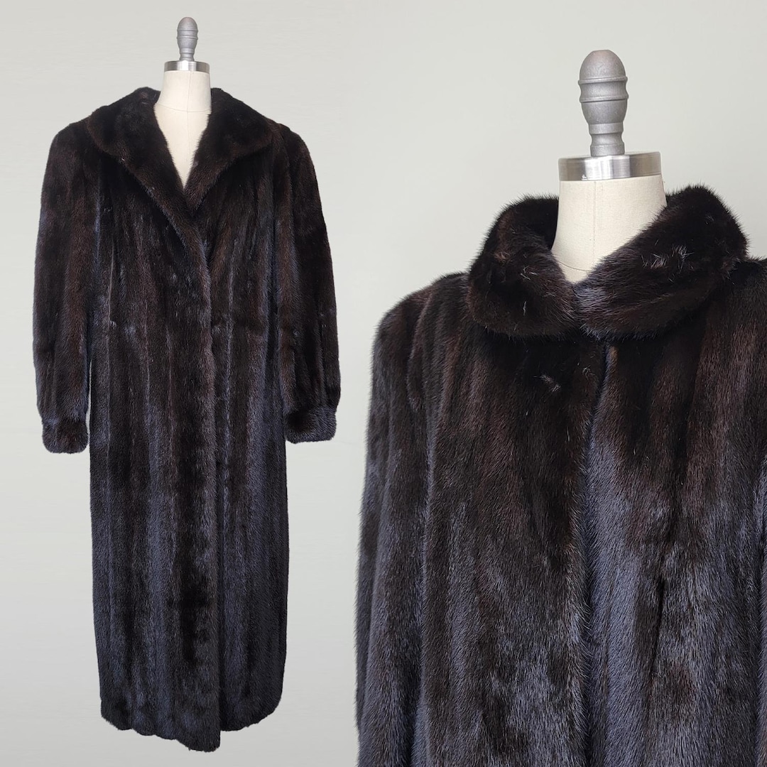 1980's Black Mink Coat / Full Length Black Mink Coat / Vintage Fur Coat ...
