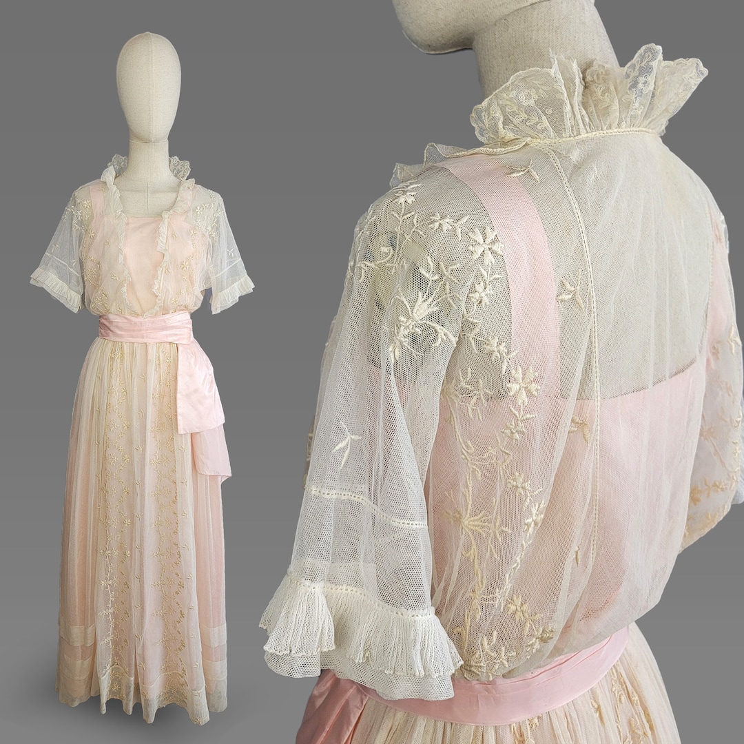 Edwardian Dress / 1910s Dress / Pink Edwardian Lawn Dress W ...