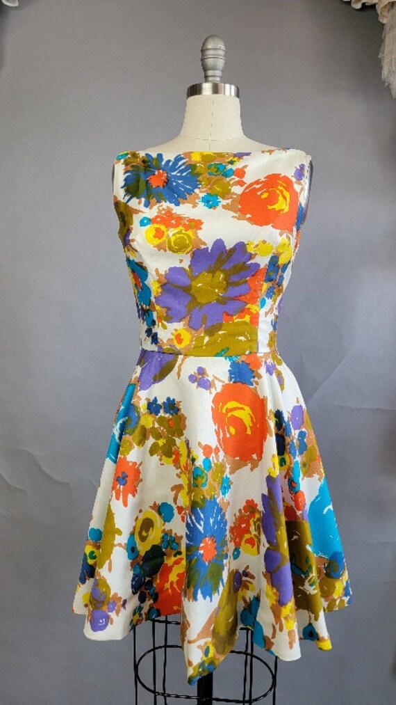 1960s Dress / 1960s Mini Dress / 1960s Floral Cotton … - Gem