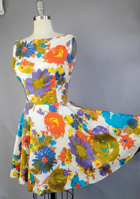 1960s Dress / 1960s Mini Dress / 1960s Floral Cotton … - Gem