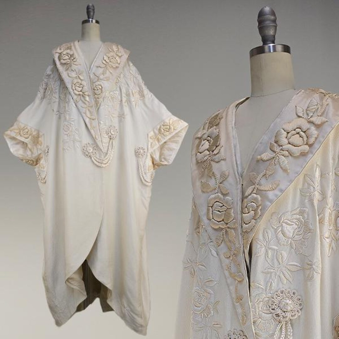 1910s Opera Coat / Silk Embroidered Coat / Cocoon Coat / Wedding Coat ...