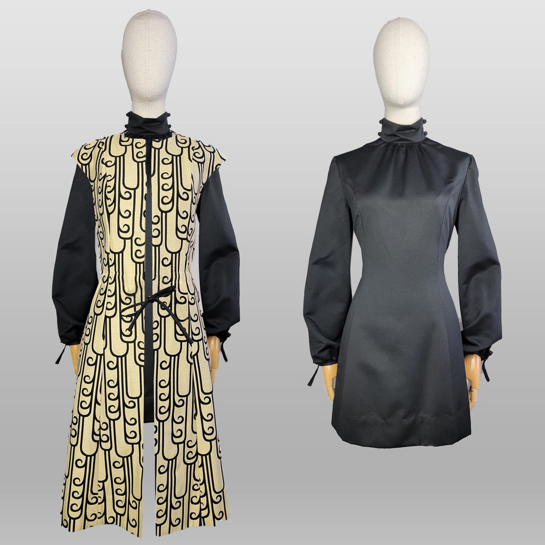 1960s Mod Dress /1960s Mod Black Mini Dress and Vest / Black Mini Dress ...