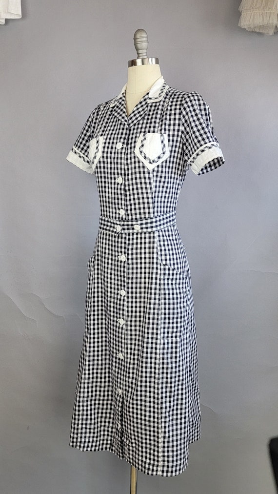 1940s Waitress Uniform / Black & White Gingham Dress … - Gem