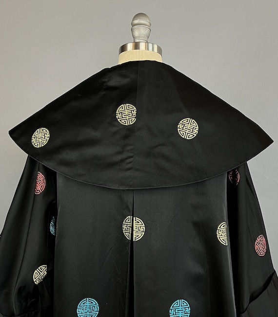 1960s Opera Coat / Black Silk Opera Coat with Stateme… - Gem