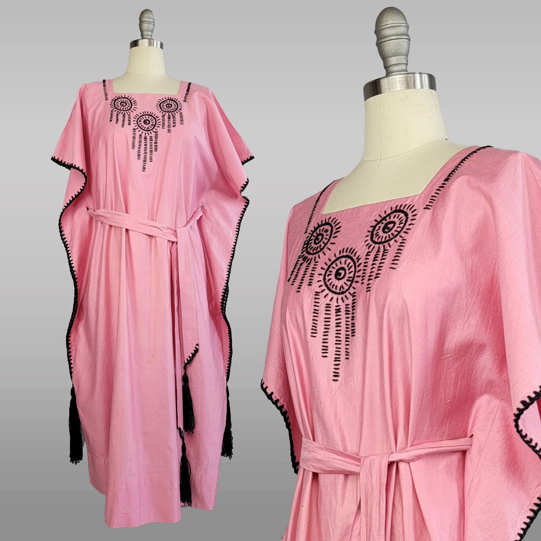 1920s Bohemian Dress / Rare 1920s Caftan / Pink Caftan With Black ...