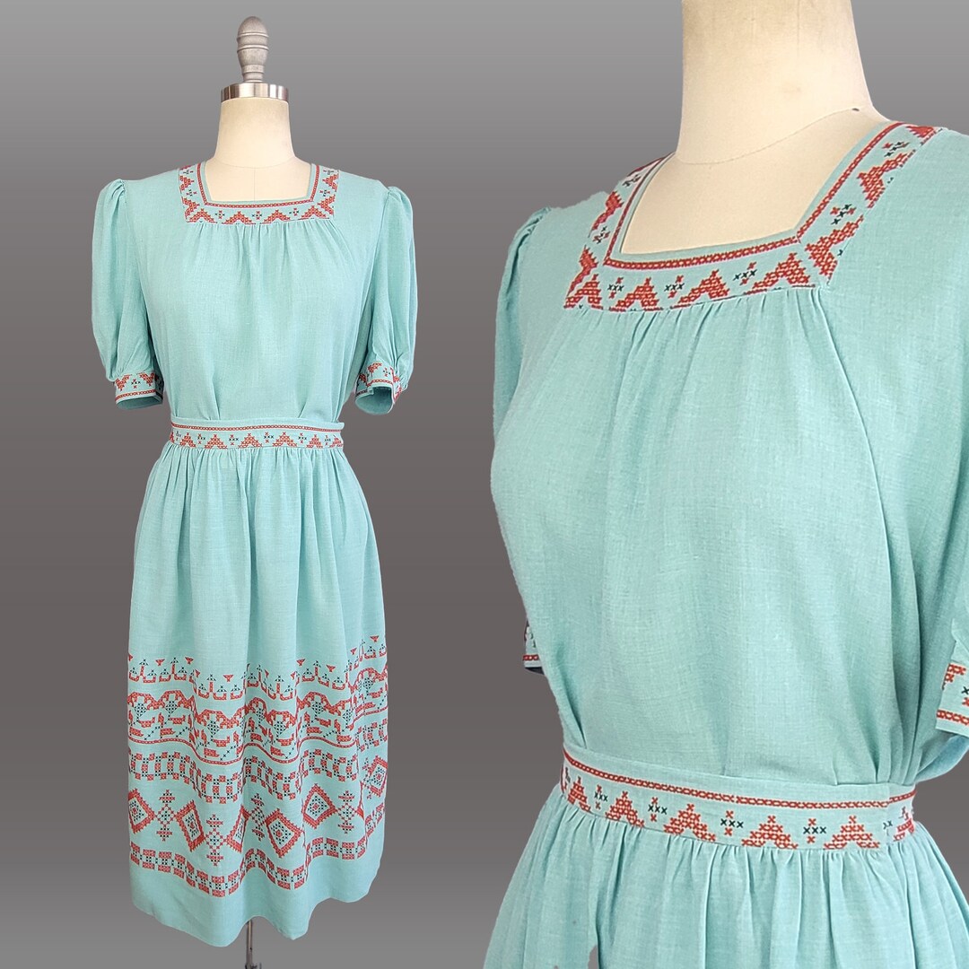 1950s Dress / 1950s Southwestern Dress / Madalyn Miller / Deadstock ...