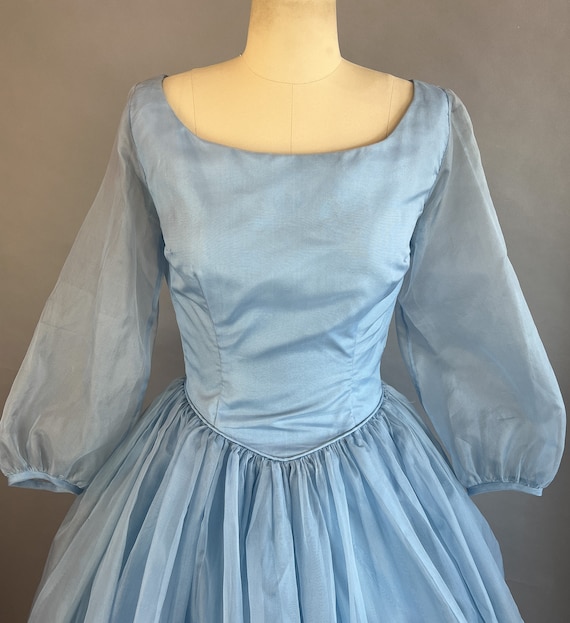 1950s Blue Gown / 1950s Blue Organdy Party Dress / Fi… - Gem