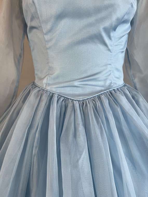 1950s Blue Gown / 1950s Blue Organdy Party Dress / Fi… - Gem