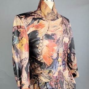 Vintage Feather Jacket / 1990s Leather Jacket / Feather Printed Leather ...
