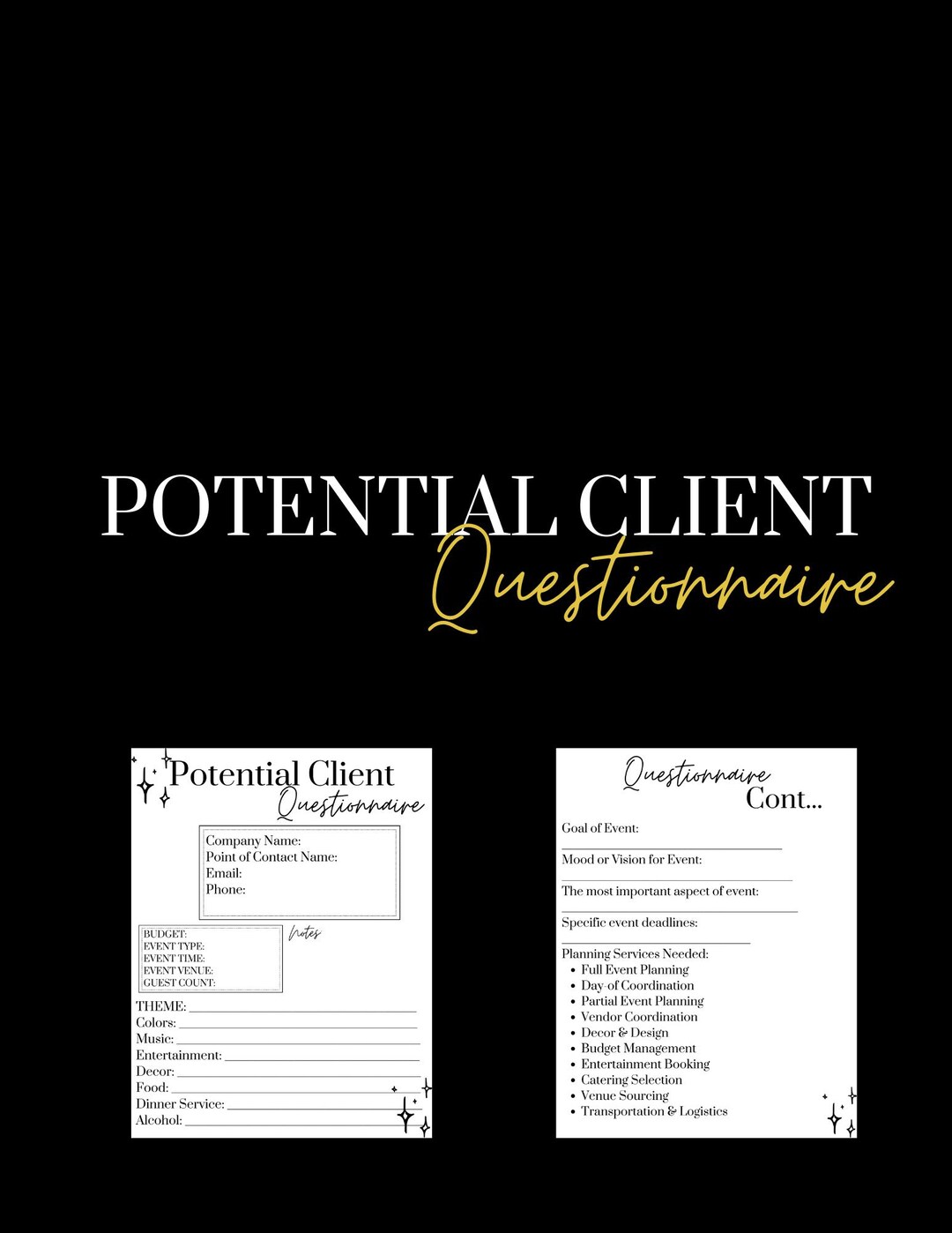 Editable Client Questionnaire for Event Planners | Digital Download ...