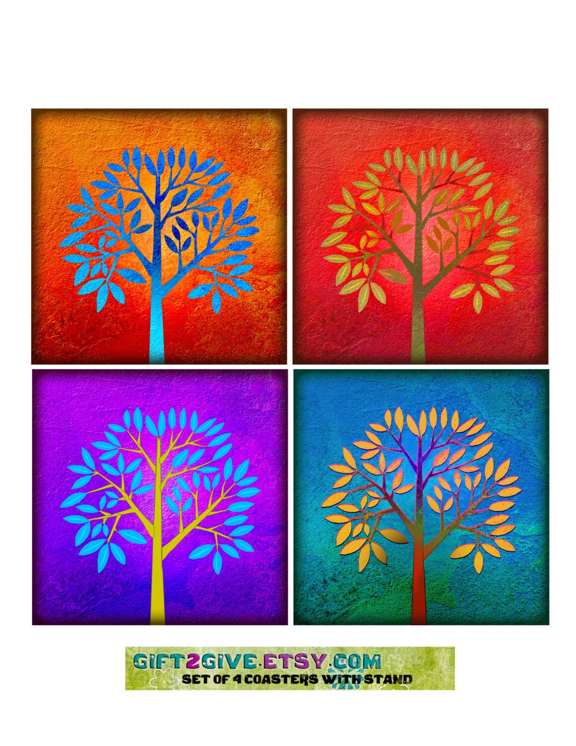 Coaster Set of 4 Trees V2 - Etsy