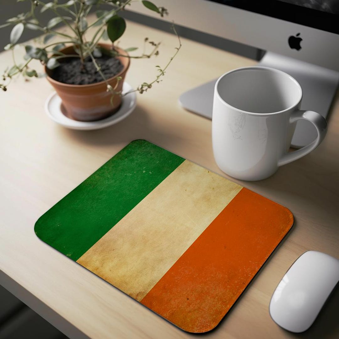 Irish Flag Mousepad Grunge Ireland Desk Mat Celtic Green White Orange ...