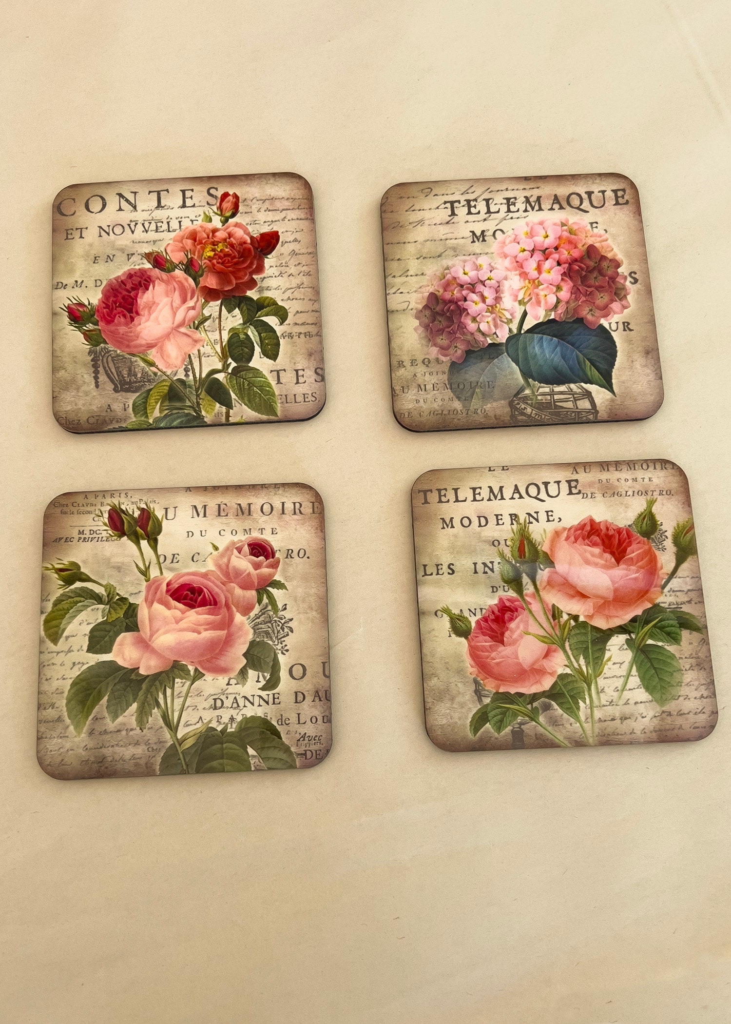 Floral Coaster Set of 4 Victorian Flower Coasters Shabby Chic Drink ...