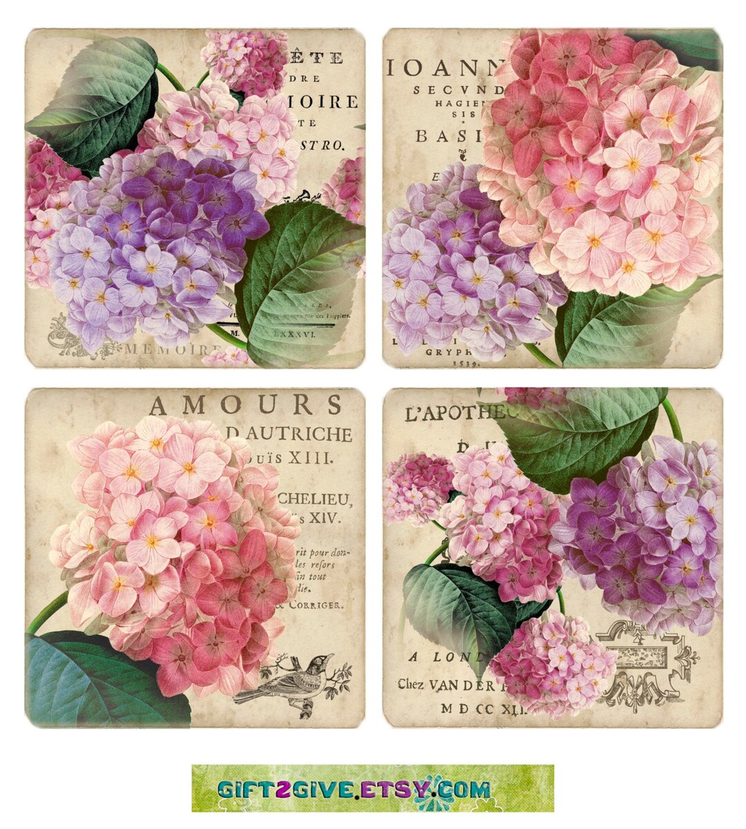 Coaster Set of 4 Floral Coasters French Country Coasters Flower ...