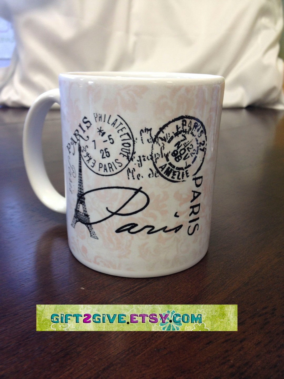 Coffee Tea or Hot Cocoa Mug Paris France Postage Grunge Light Pink ...