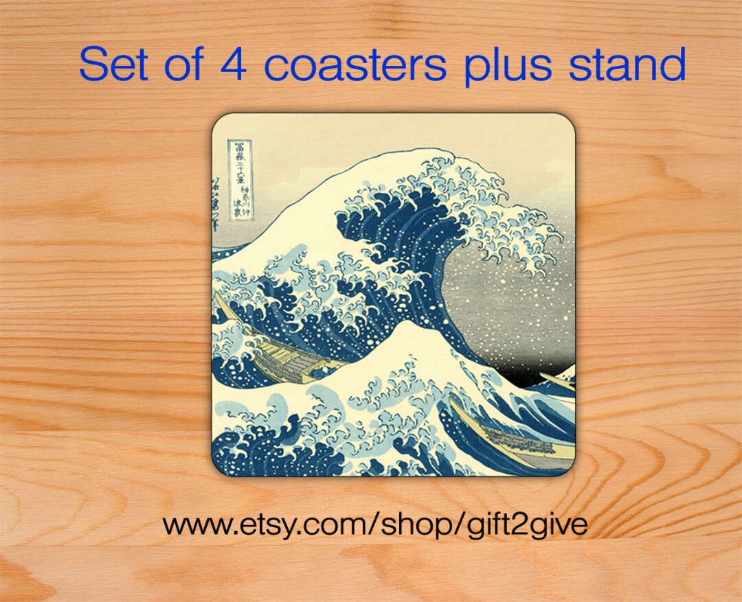 Coaster Set of 4 Japanese Great Wave off Kanagawa - Etsy