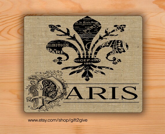 Mouse Pad Paris France Fluer De Lis Burlap Background Mousepad | Etsy