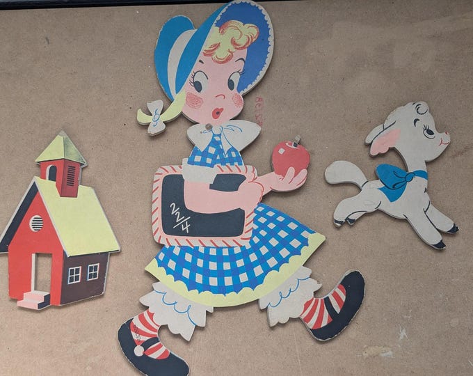 Vintage 1950s Mother Goose Nursery Wall Hanging: Dolly Toy Co Mary Had ...