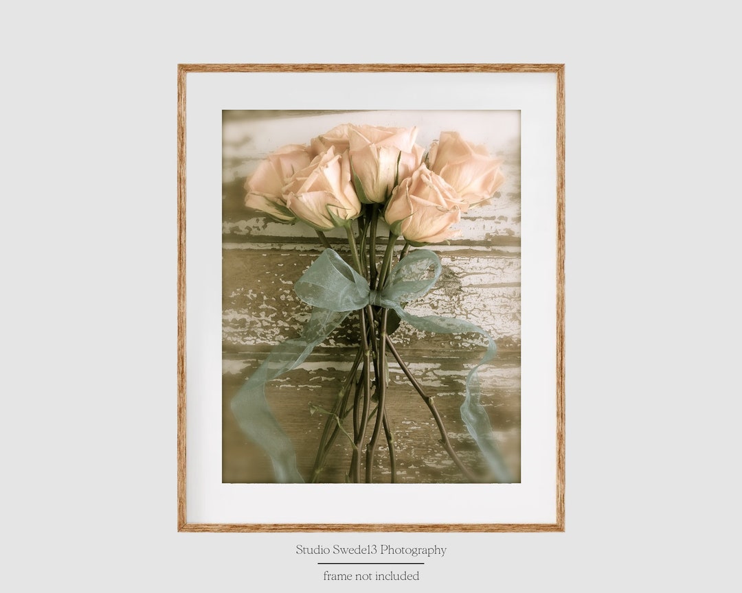 Rustic Romance- Rose Art Print, Shabby Cottage Chic Art, French Country ...