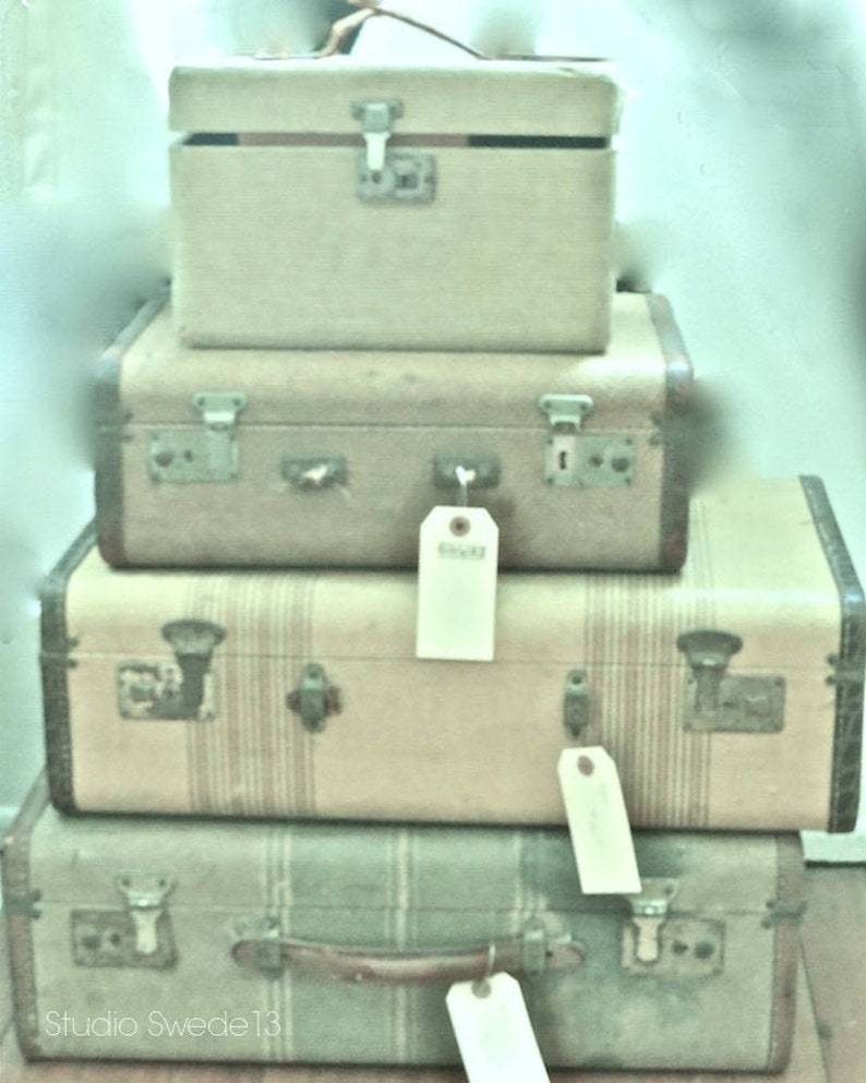 Retro Travel Vintage Luggage Photo, Travel Art Print, Aqua Green Retro ...