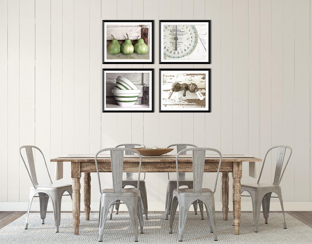 Green Farmhouse Kitchen- Rustic Kitchen Wall Art Gallery, Modern ...