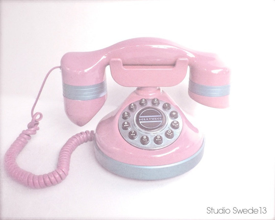Hello Pink Old Phone Photo, Retro Telephone Print, Shabby Cottage Chic ...