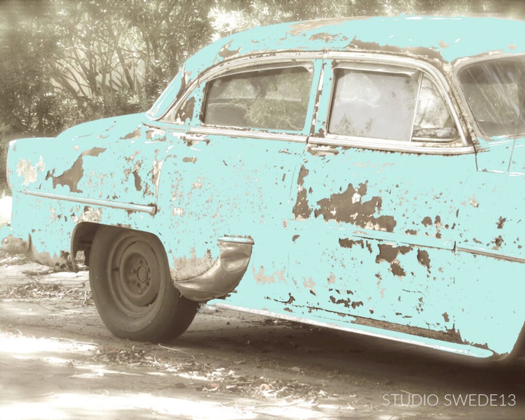 True Blue Friend Old Car Photo, Retro Blue Car Print, Vintage Car Art ...