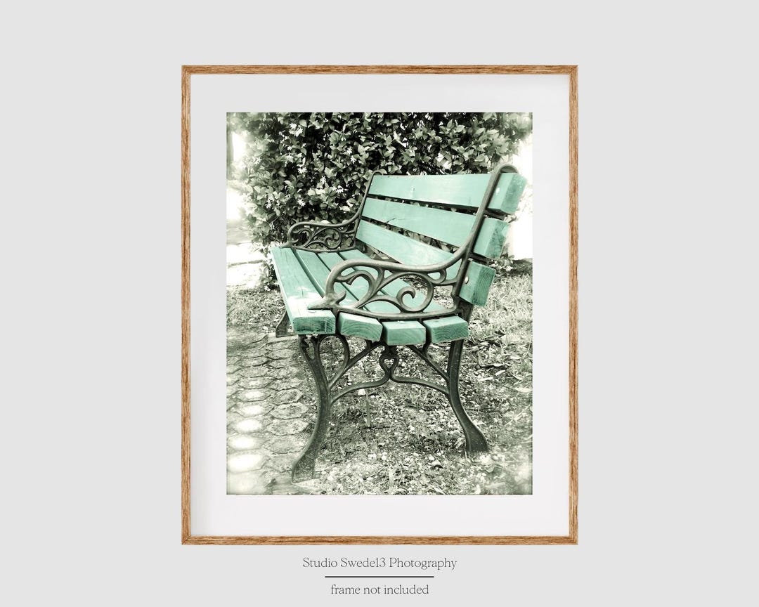Waiting in Vain- Abstract Park Bench Still Life, Green Bench Print ...