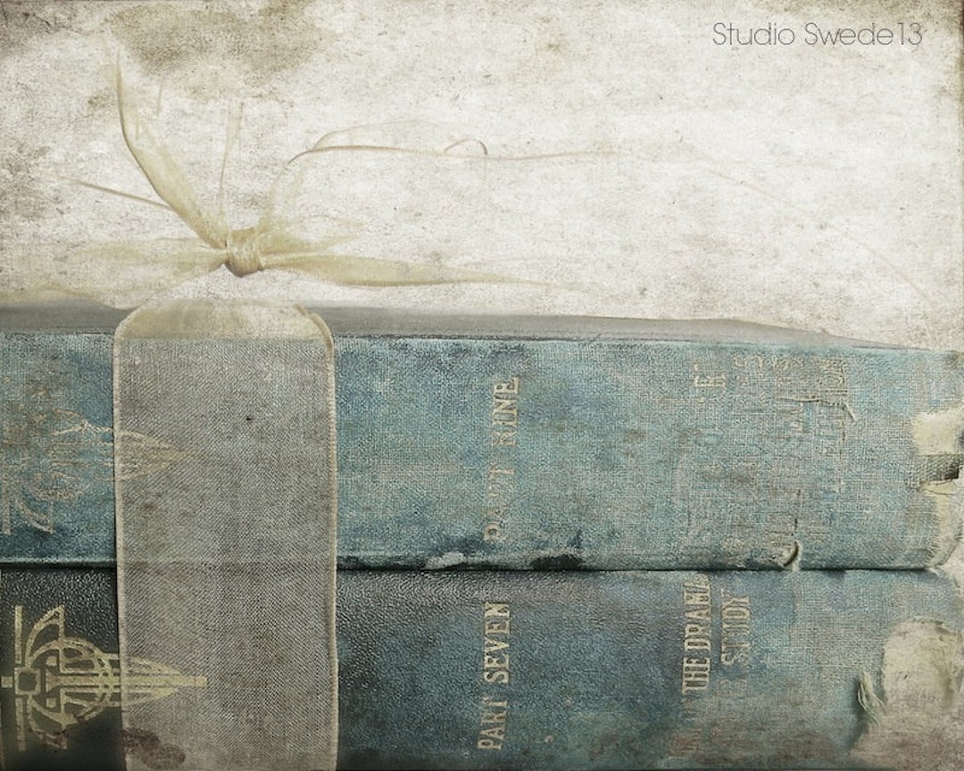 Treasured Tales Vintage Book Photography, Old Book Print, Antique Blue ...