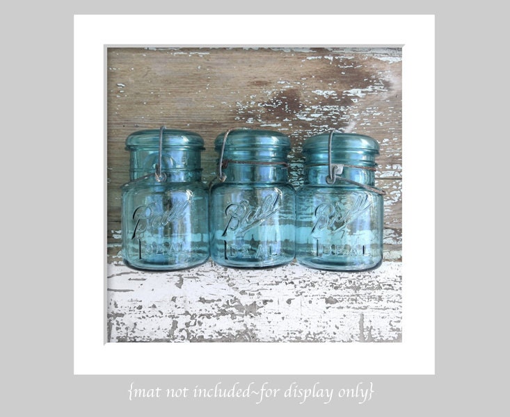 Blue Jars Farmhouse Blue Mason Jar Art, Country Kitchen or Bath Art ...