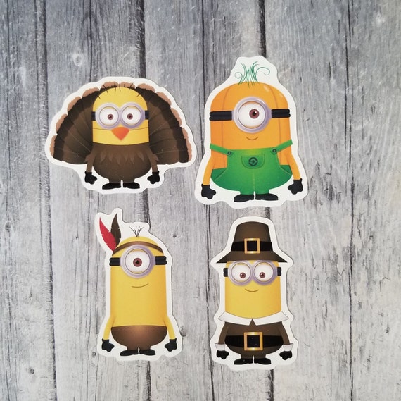 Thanksgiving Minions Matte Vinyl Stickers | 2.75" Die Cut | Hand-drawn ...