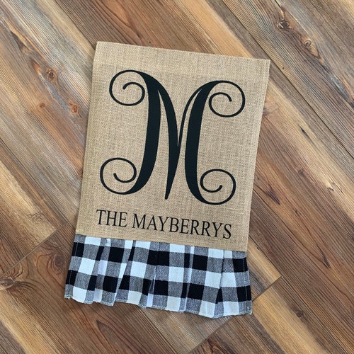 Custom Embroidery Single Letter Monogram Burlap Garden Flag - Etsy