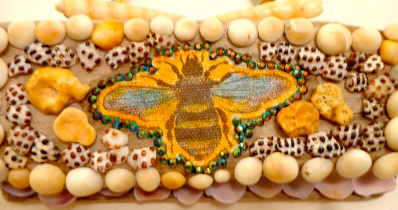 Bee-u-tiful Honey Bee Collage Reclaimed Driftwood Assemblage Sea Shells ...