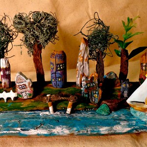 Festive One of a Kind Handmade Island Sculpture Sail Boat Original Art ...