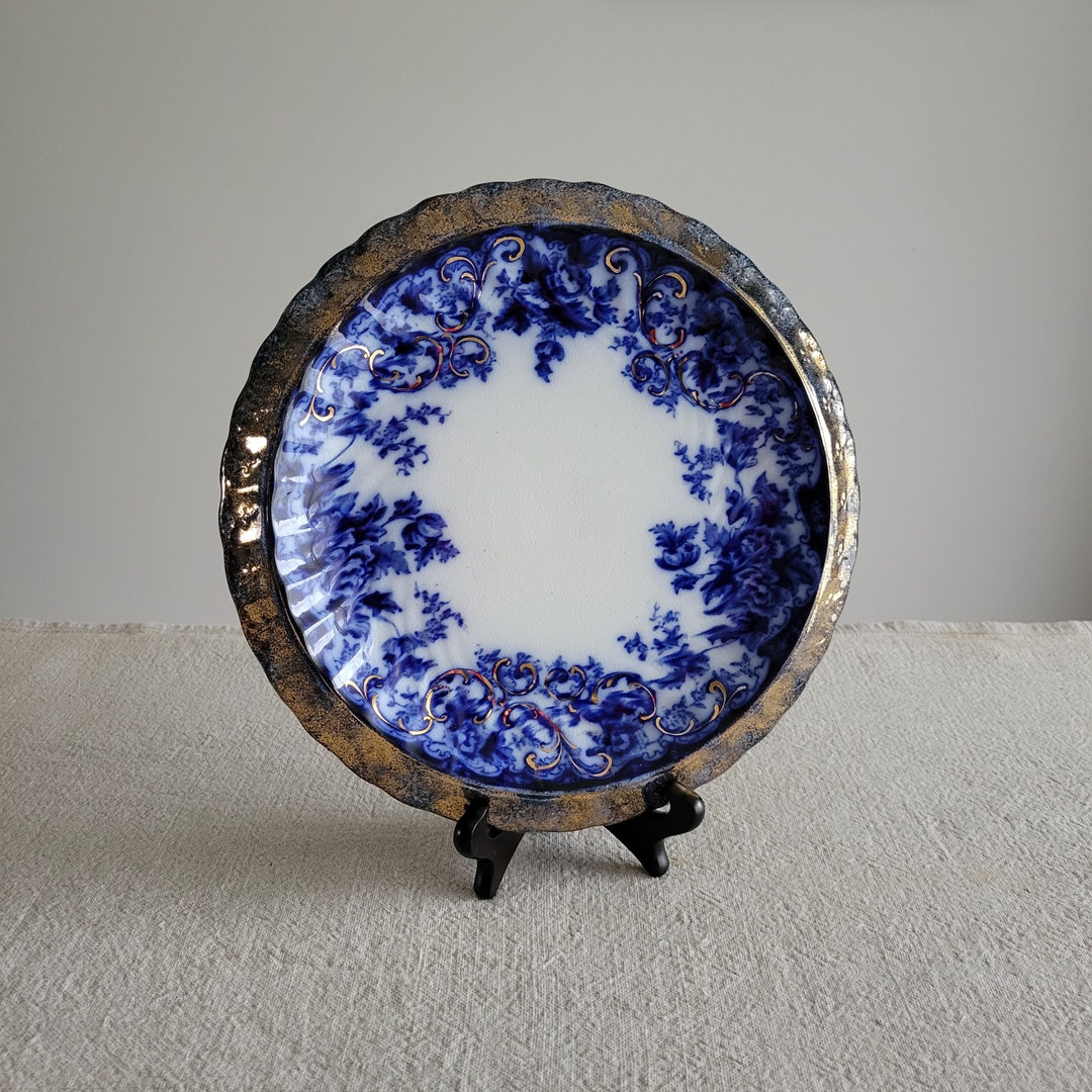 Flow Blue Serving Plate, Clinton Pattern by Brownhills Pottery: Blue ...