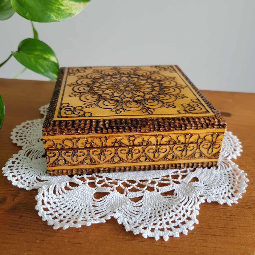 Polish Wood Box: Folk Art Trinket Box or Jewelry Box With Floral ...