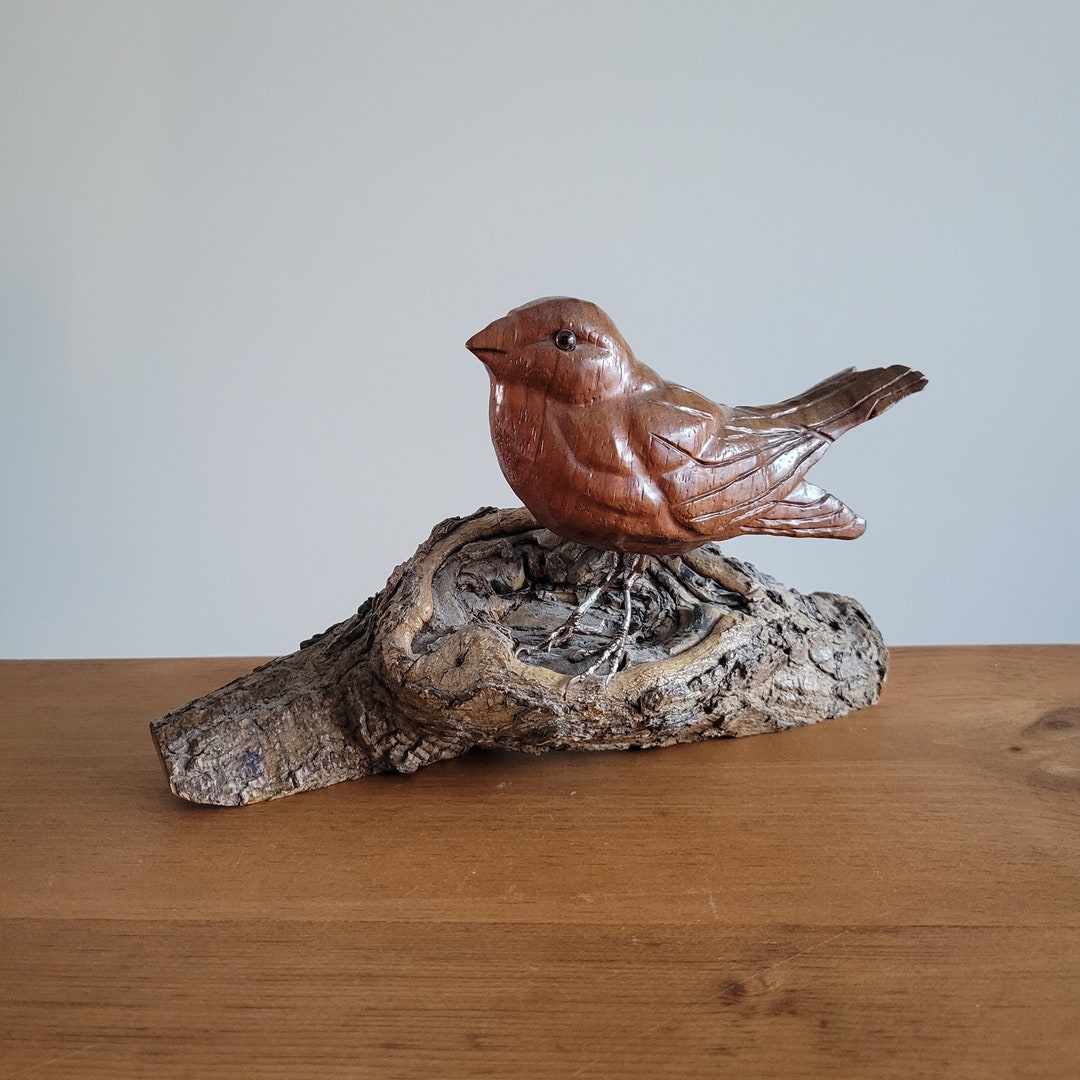 Wood Songbird Sculpture: Nature Inspired Bird Figurine Cabin Decor or ...