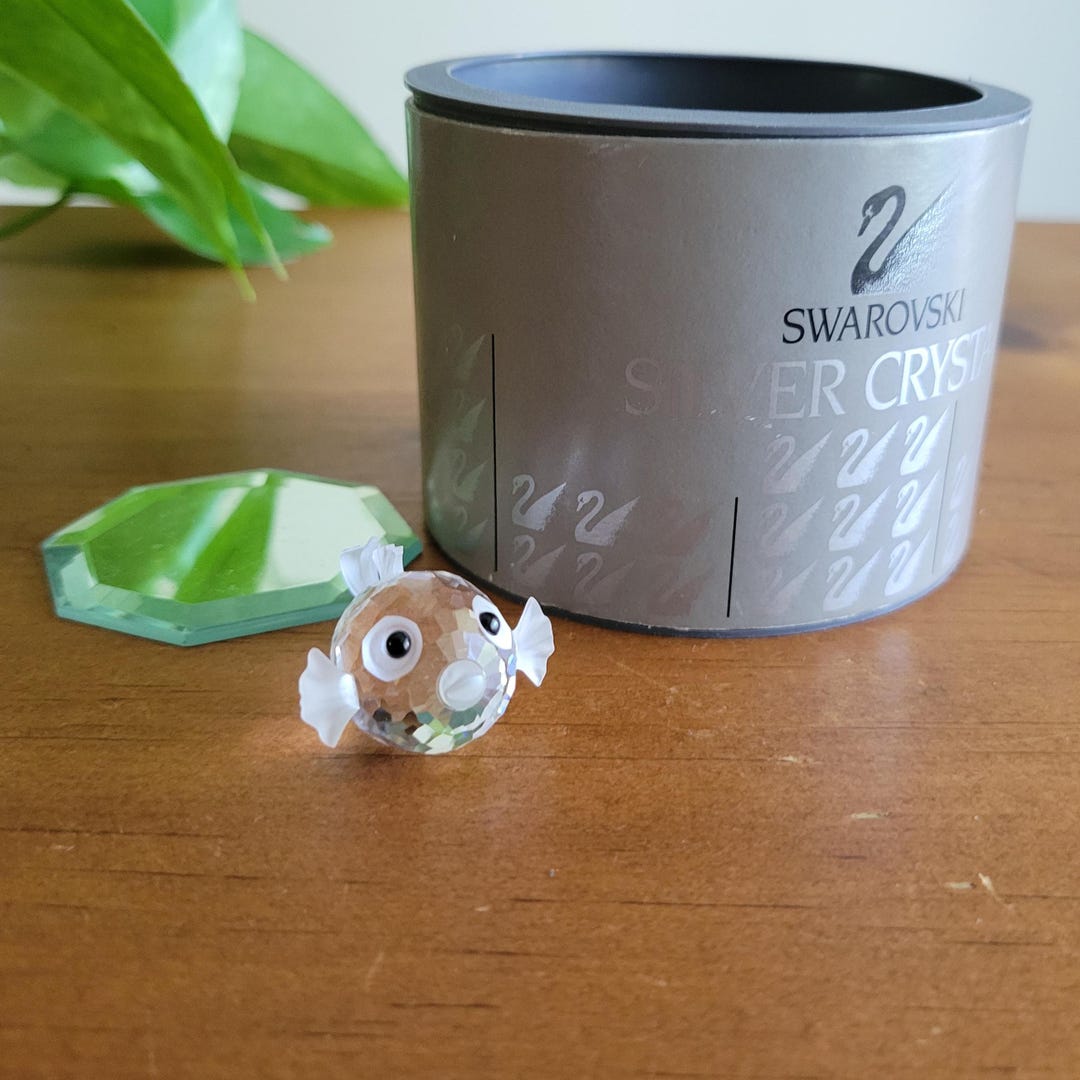 Swarovski Crystal Puffer Fish, Miniature Figurine, Mirror, and Box ...